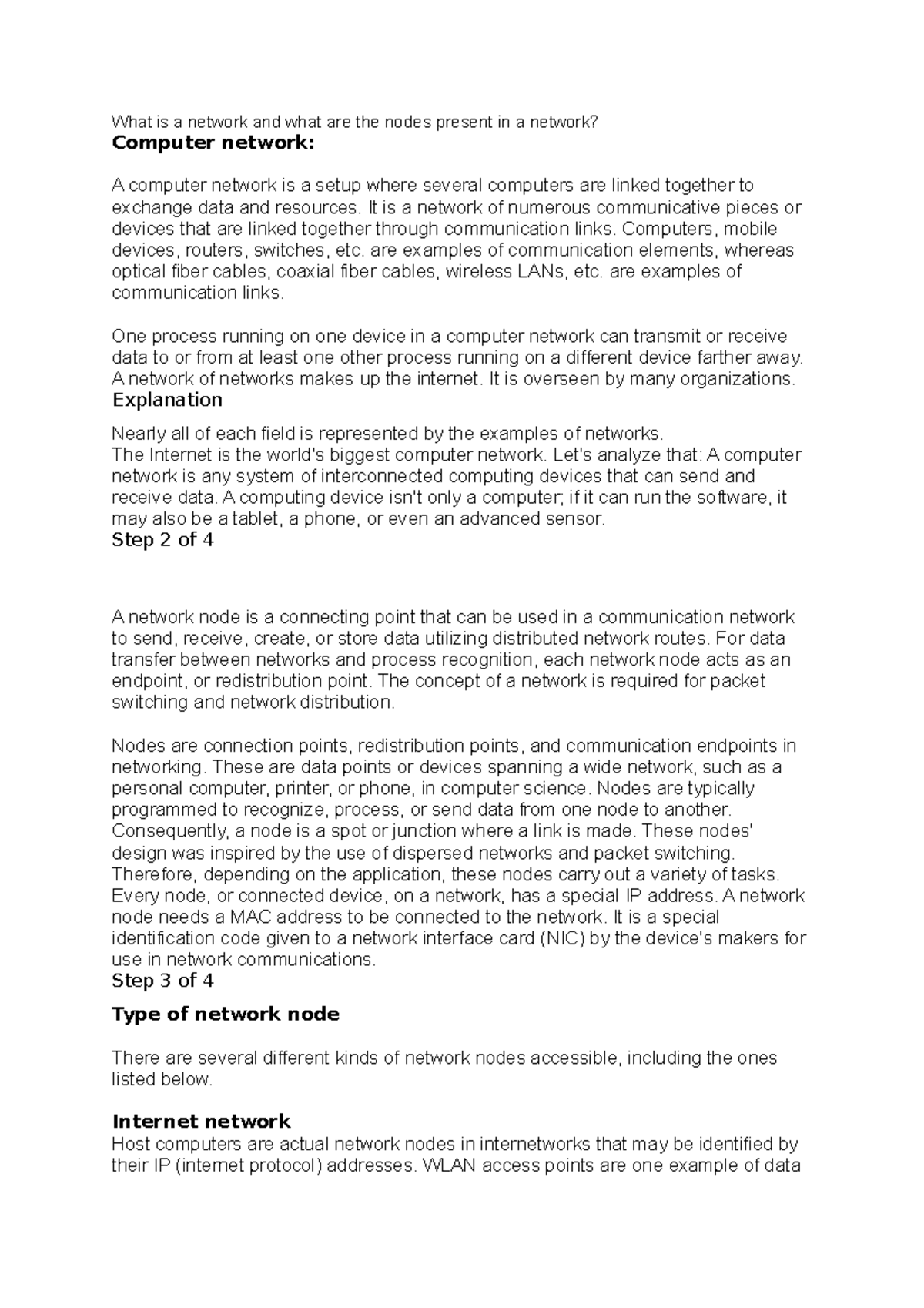 What is a network and what are the nodes present in a network - It is a ...