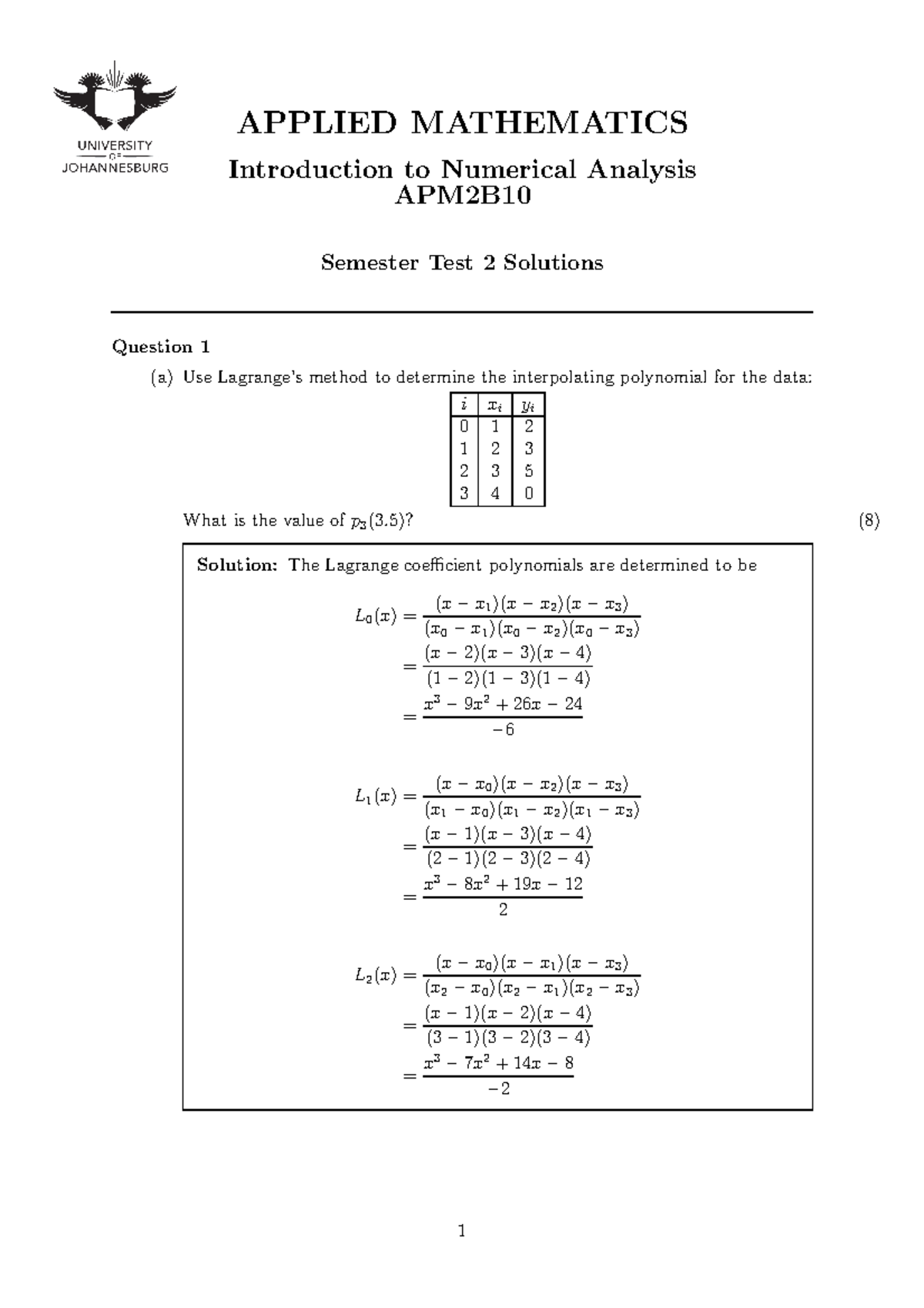 Semester Test 2 2015 - APPLIED MATHEMATICS Introduction to Numerical ...