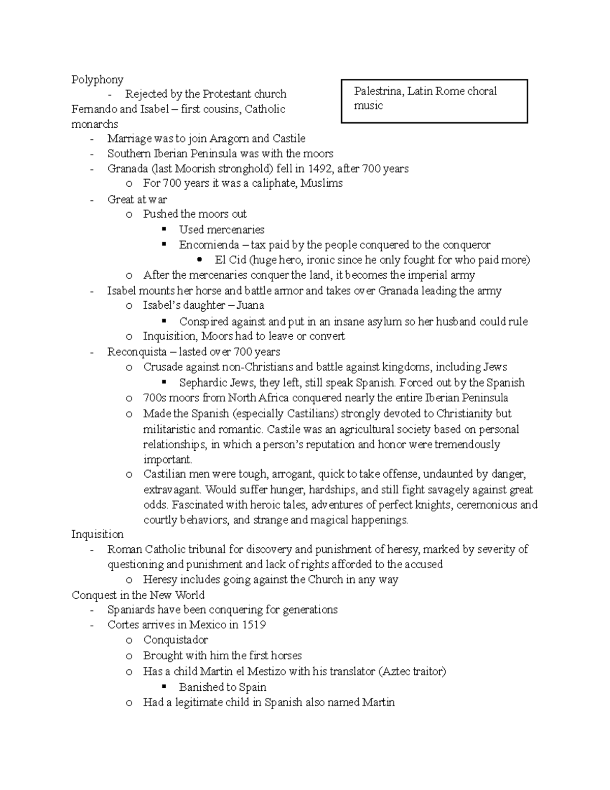 8-23 - Lecture notes 1 - Polyphony Palestrina, Latin Rome choral ...