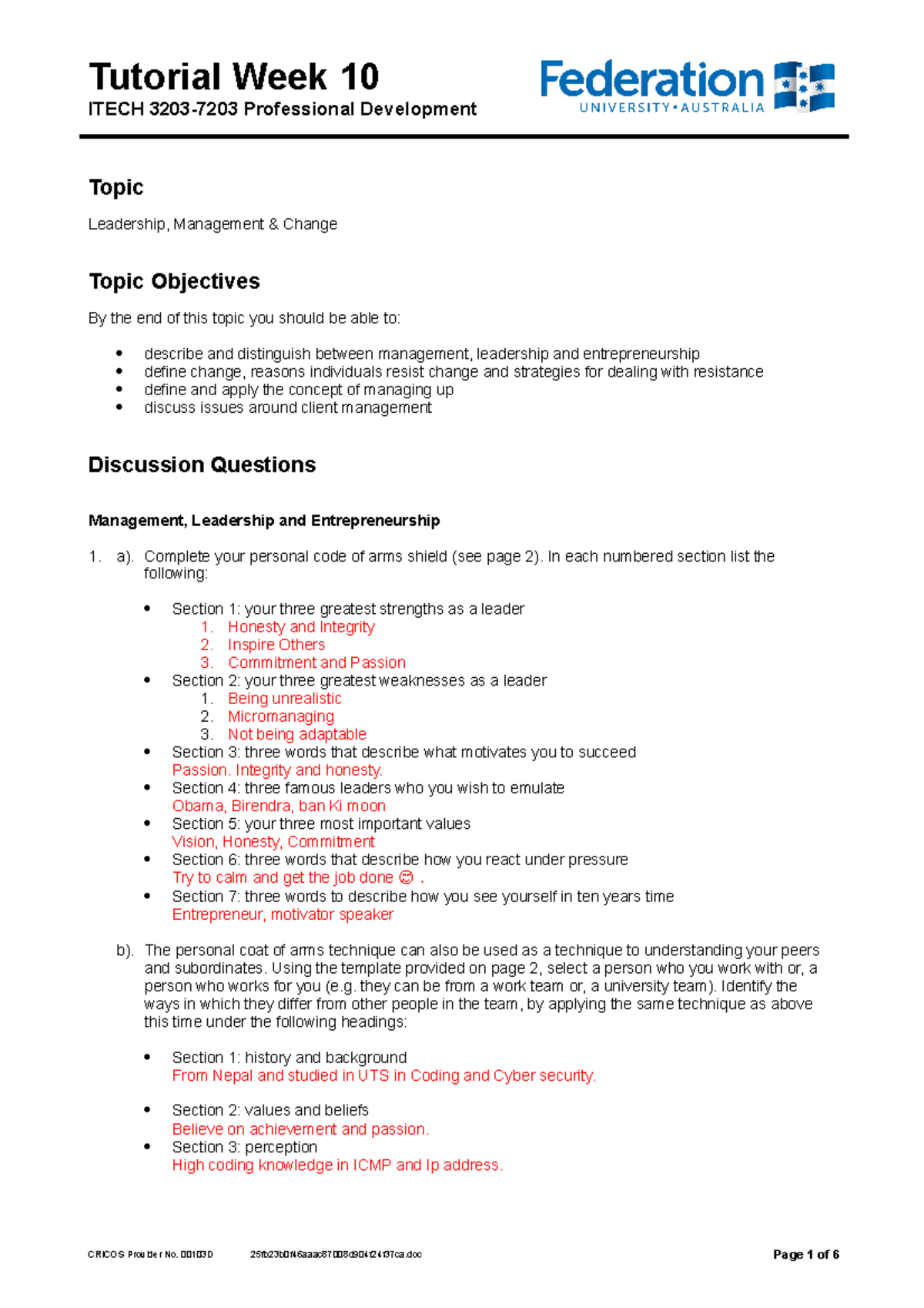 Bikash week10tutorial professional development - Tutorial Week 10 ITECH ...
