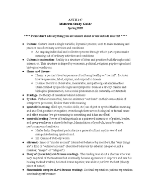 Anth 147 Study Guide - ANTH 147 Fall 2023 Exam 1 Review Sheet Materials ...