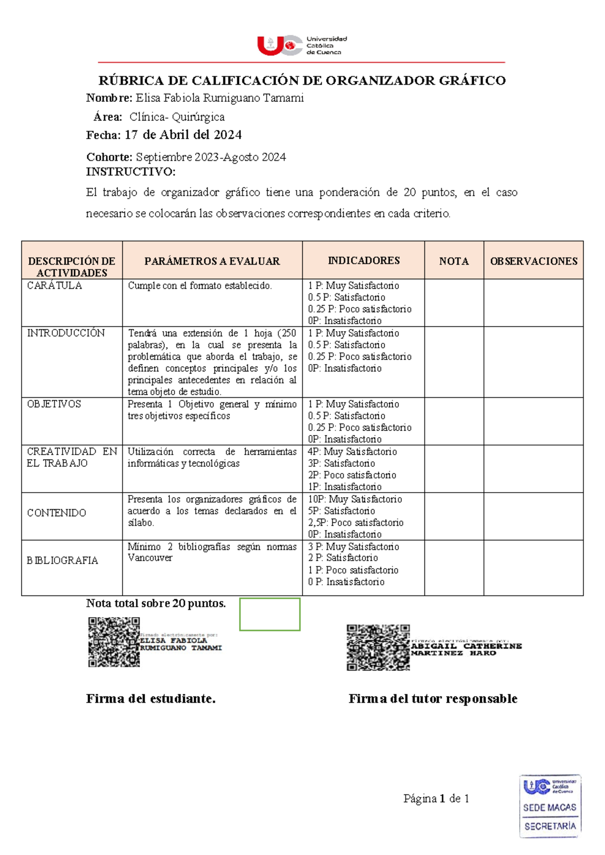 Quemadura - RÚBRICA DE CALIFICACIÓN DE ORGANIZADOR GRÁFICO Nombre ...