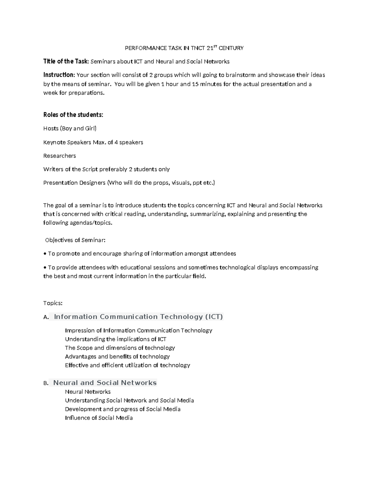 Performance TASK IN TNCT 21ST Century - PERFORMANCE TASK IN TNCT 21ST ...