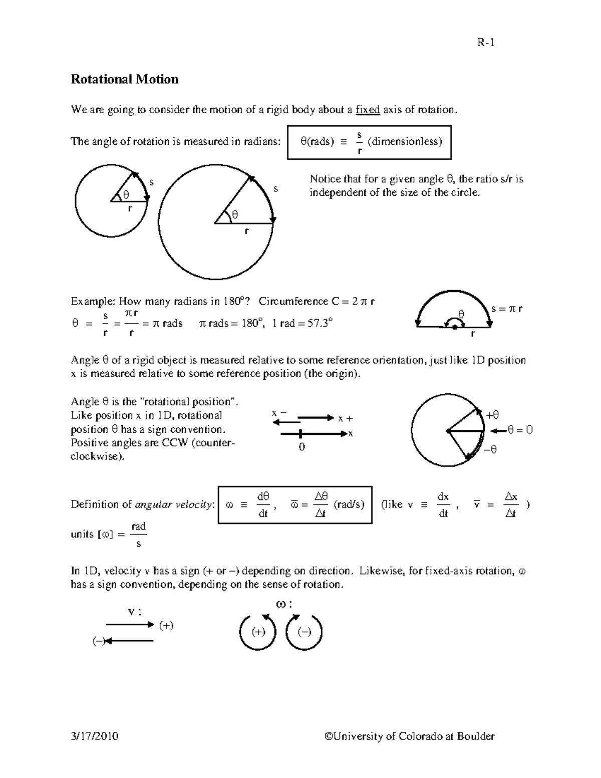Rotational Motion Notes - Rotational Motion We are going to consider ...