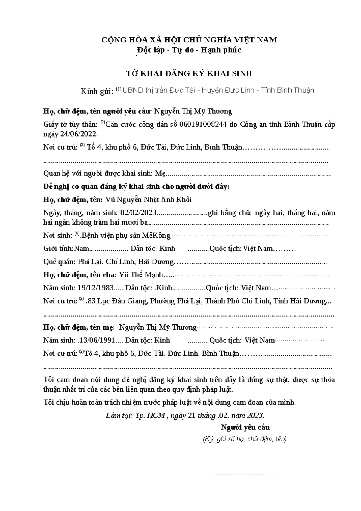 1 KS dang ky for new member - C ỘNG HÒA XÃ H ỘI CH Ủ NGHĨA VI ỆT NAM Đ c l p - Tộ ậ ự do - H nh ...