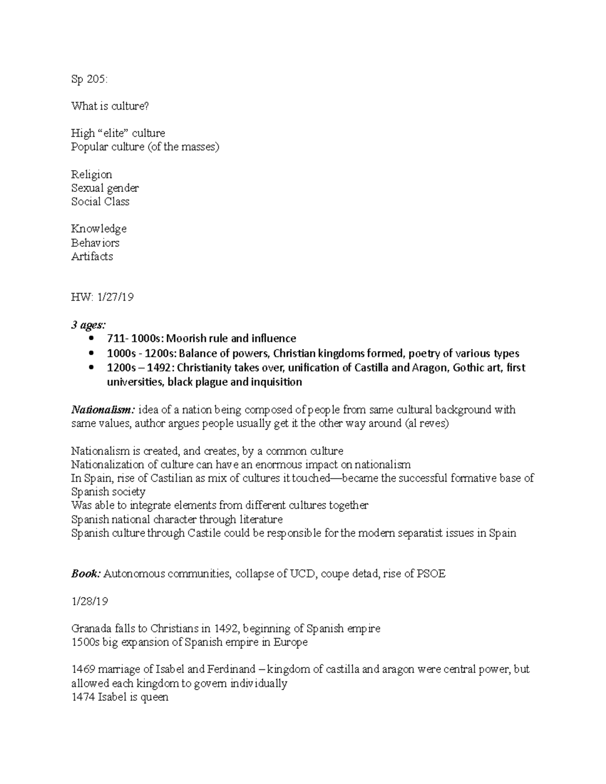 SP 205 - These are notes from in class discussions with Professor ...