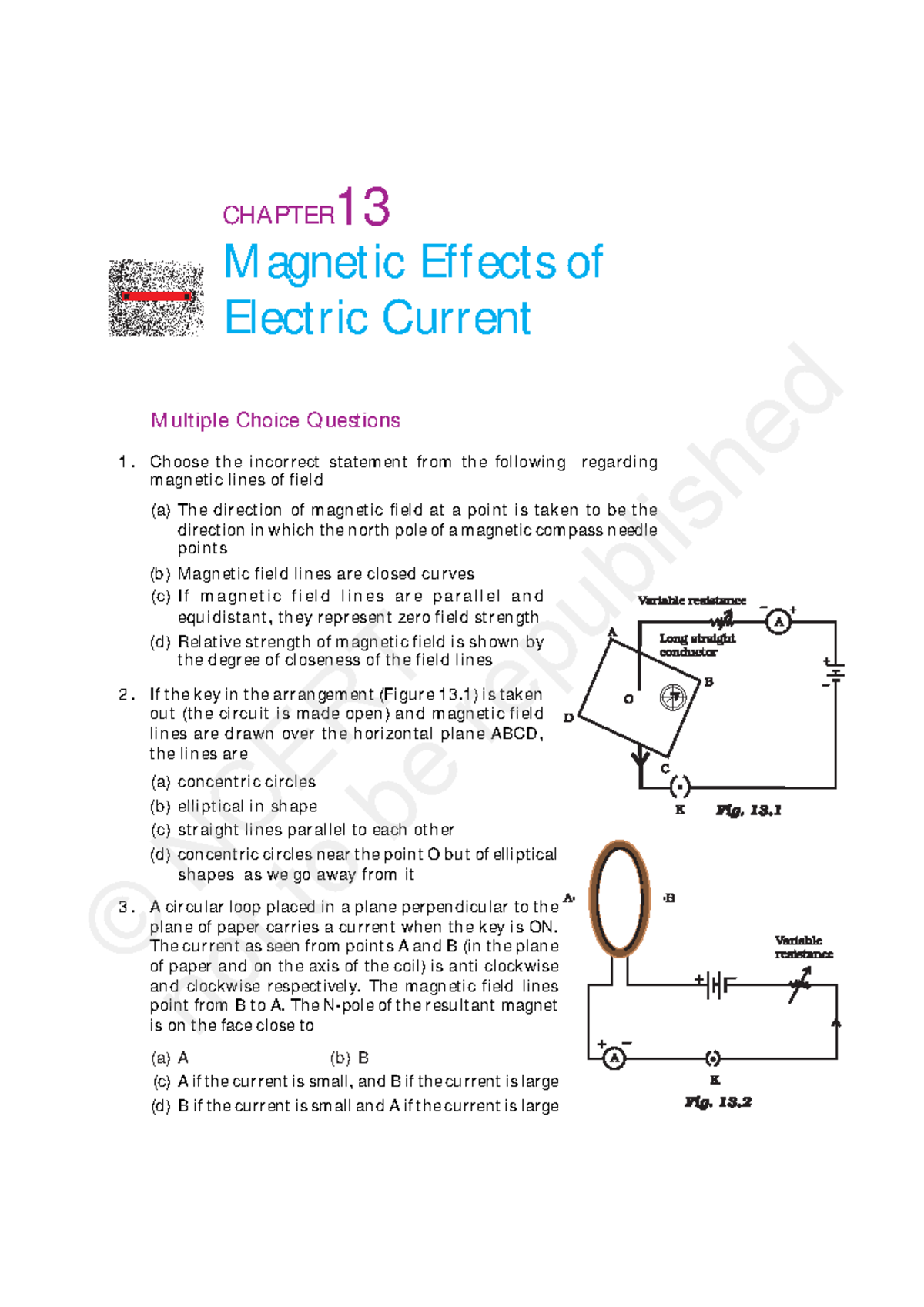 Magnetic effects of electric current - Multiple Choice Q uestions 1 ...