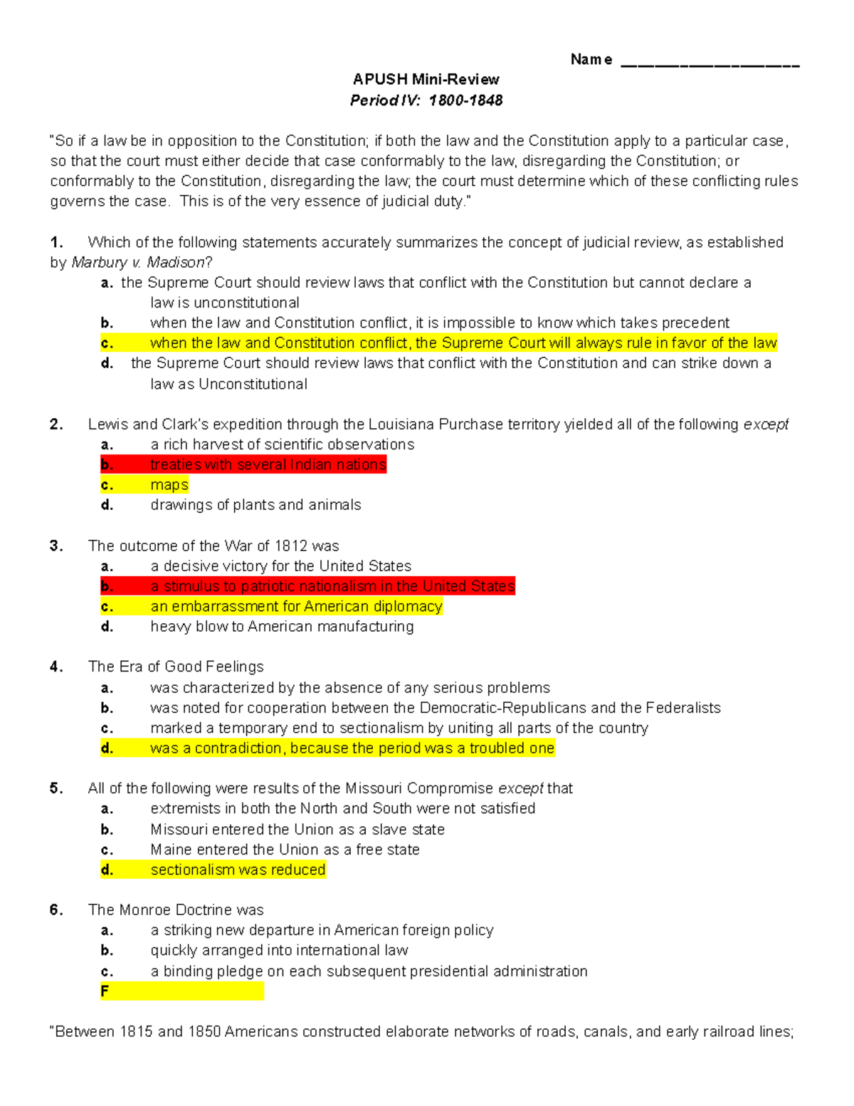Period IV-Review Final Exam - Name _____________________ APUSH Mini ...