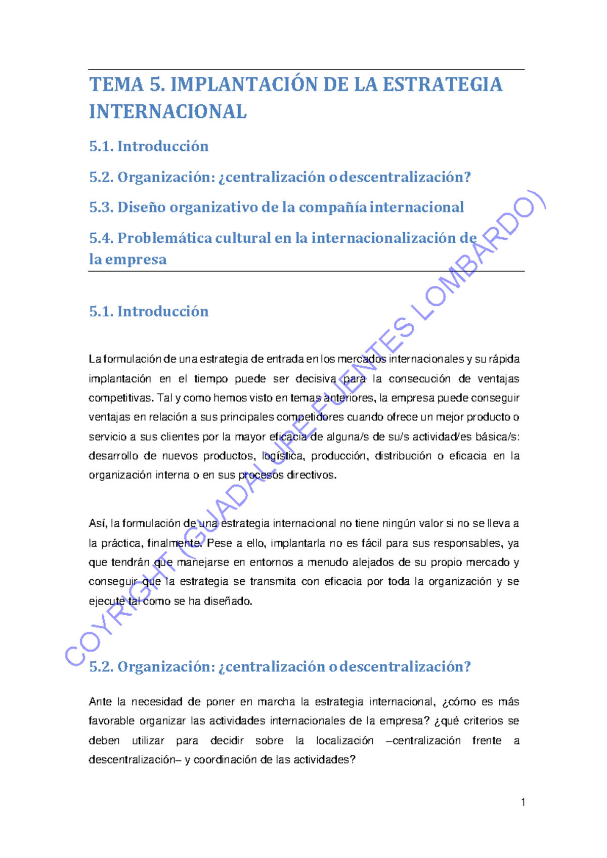 Tema 5 Implantacion de la estrategia internacional - TEMA 5. IMPLANTACI”N DE LA ESTRATEGIA - Studocu