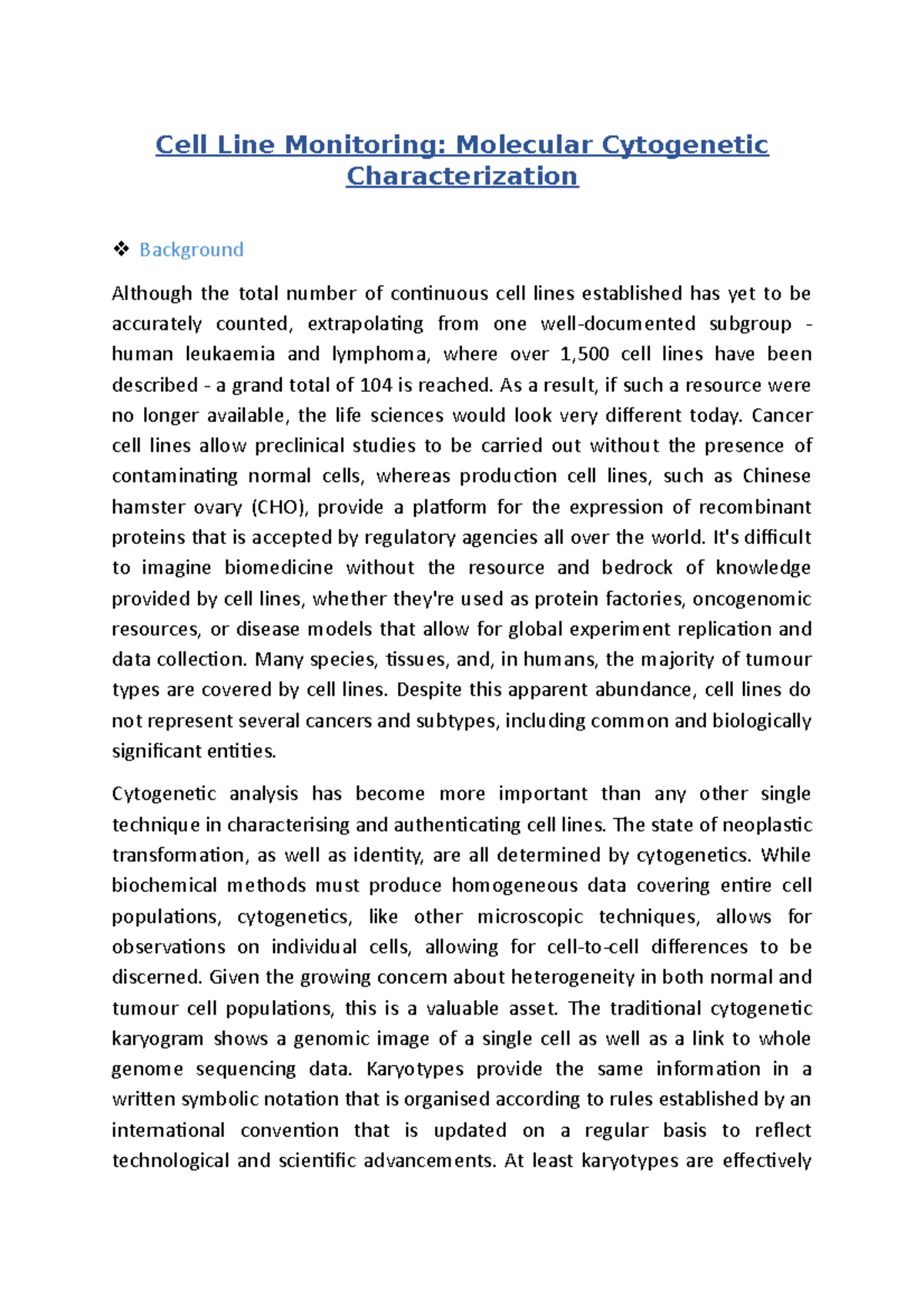 Cell line monitoring and molecular cytogenetic characterization ...