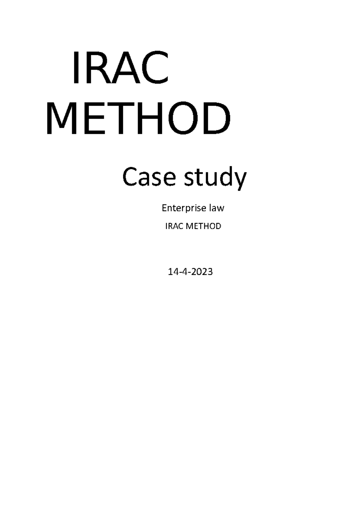 Enterprise law Issue - IRAC METHOD Case study Enterprise law IRAC ...