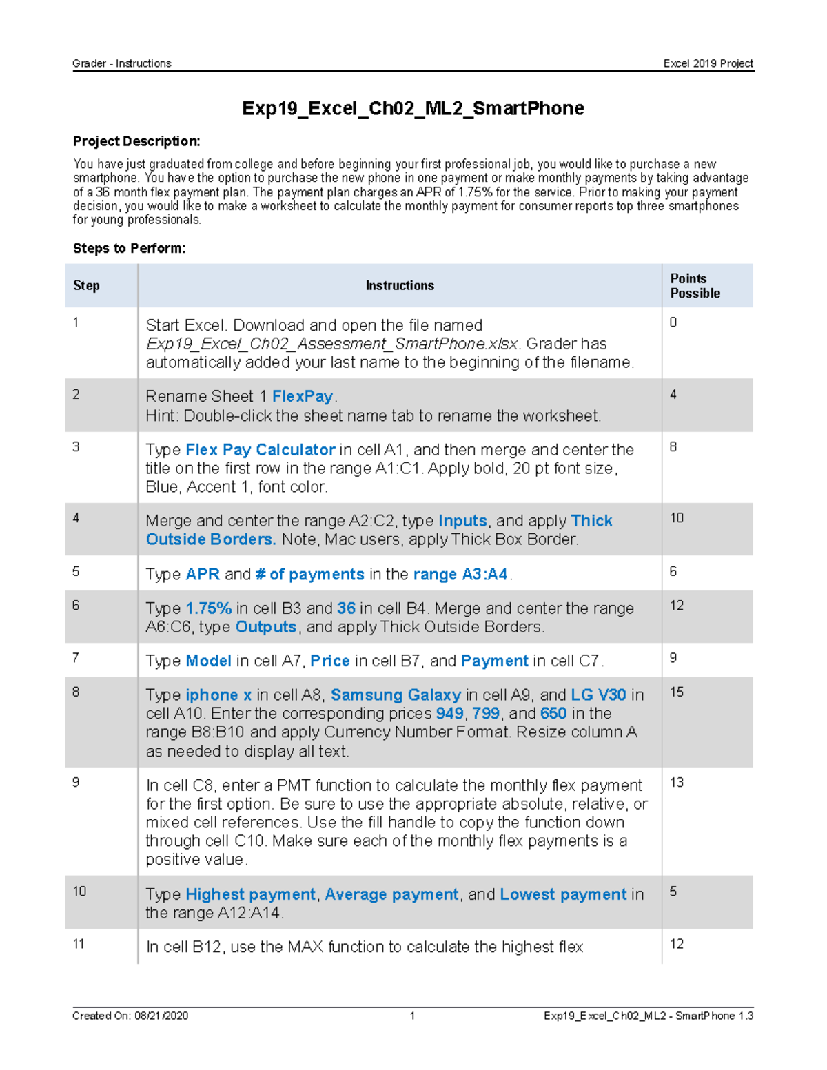Exp19 Excel Ch02 ML2 Smart Phone Instructions - Grader - Instructions Excel 2019 Project - Studocu