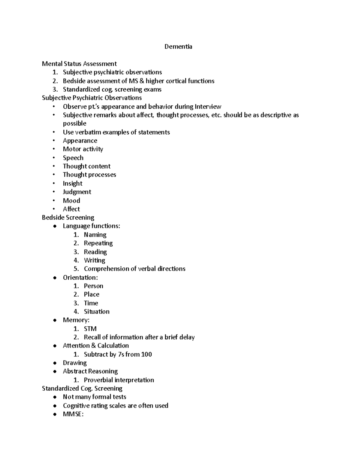 Dementia - Lecture notes from Medical Speech Pathology Course at Baylor ...