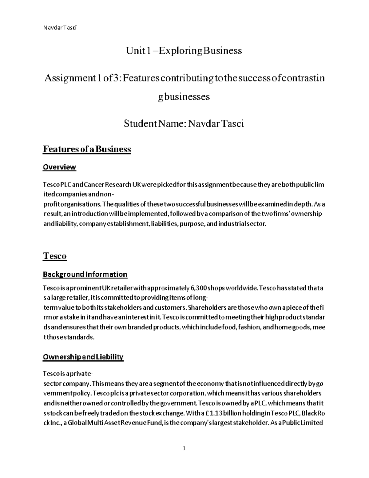 Unit 1 Assignment 1 Exploring Business I I 1 I Uniti 1 I