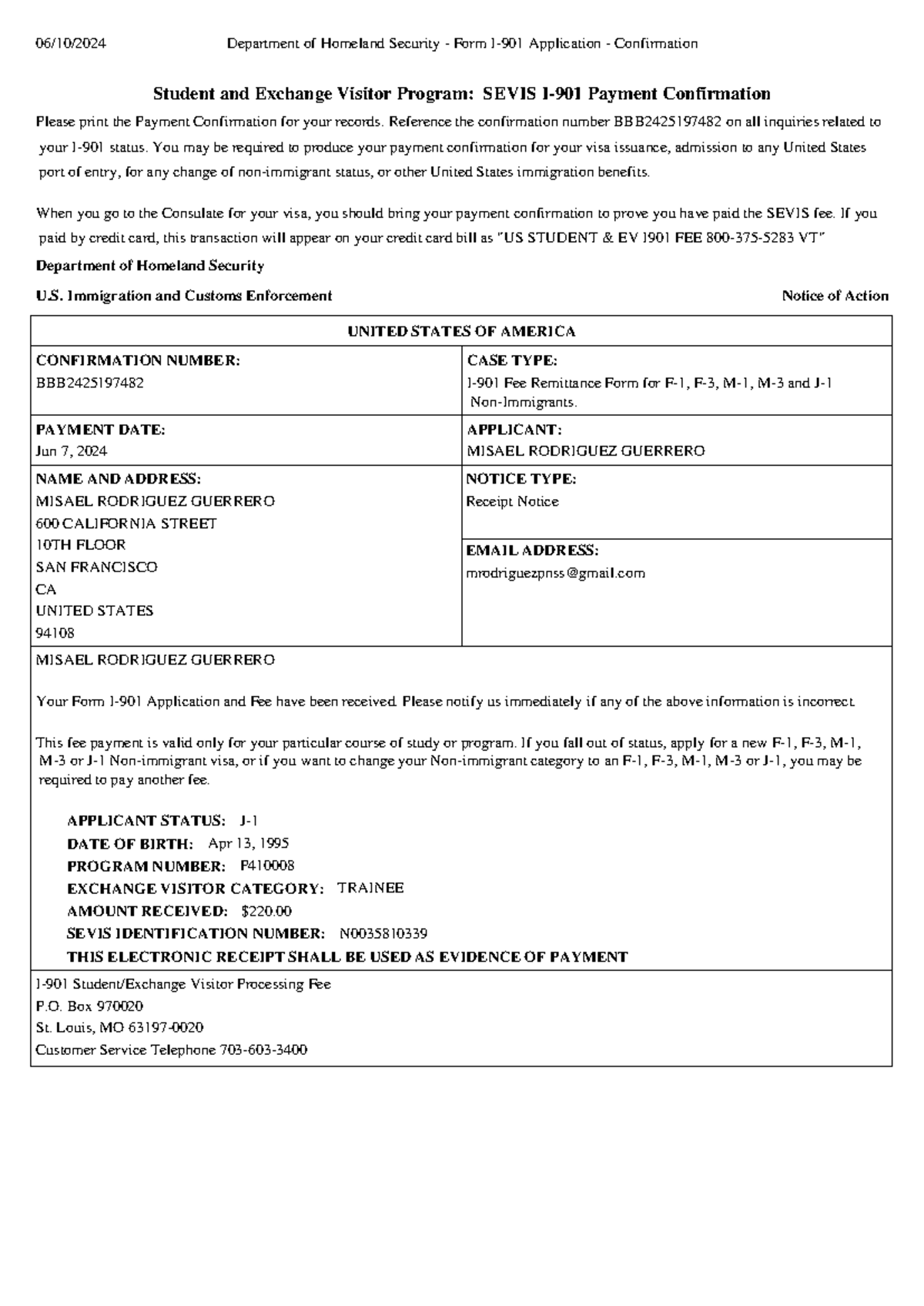 I901 payment confirmation 06102024 - 06/10/2024 Department of Homeland ...