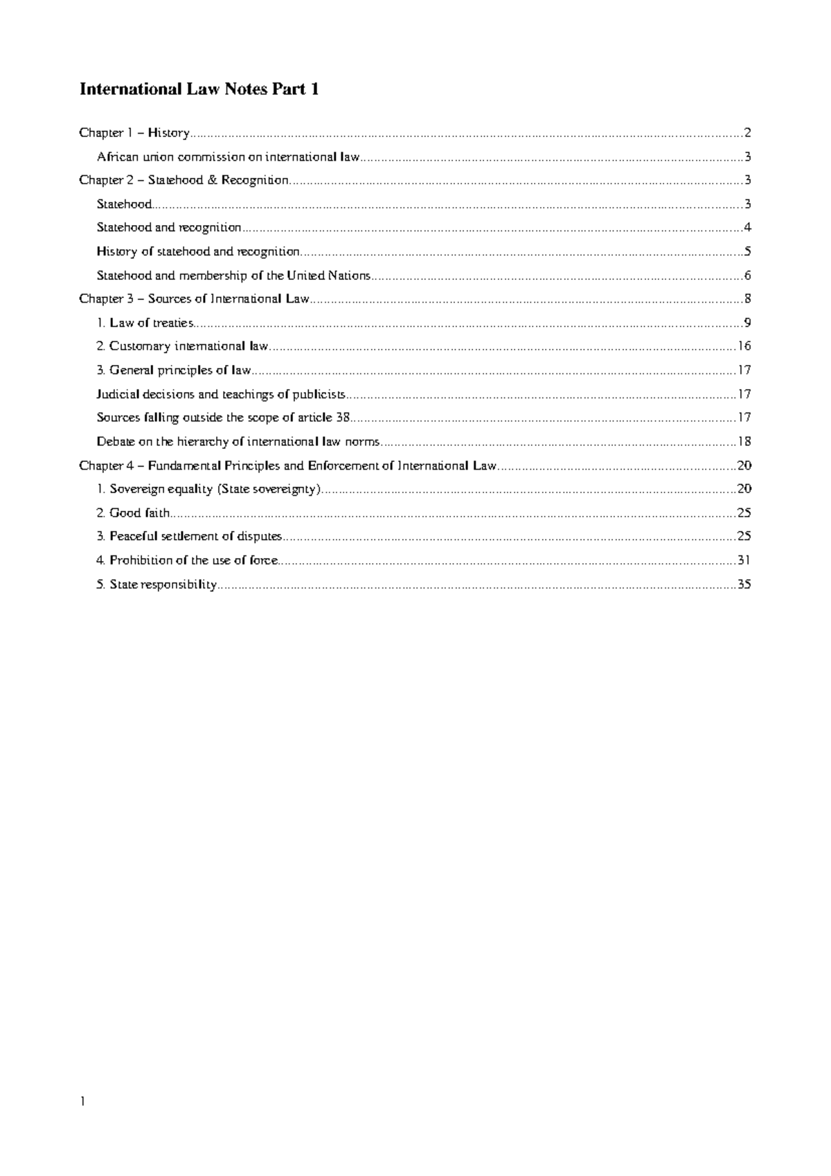 International Law Notes Part 1 - International Law Notes Part Chapter 1 ...