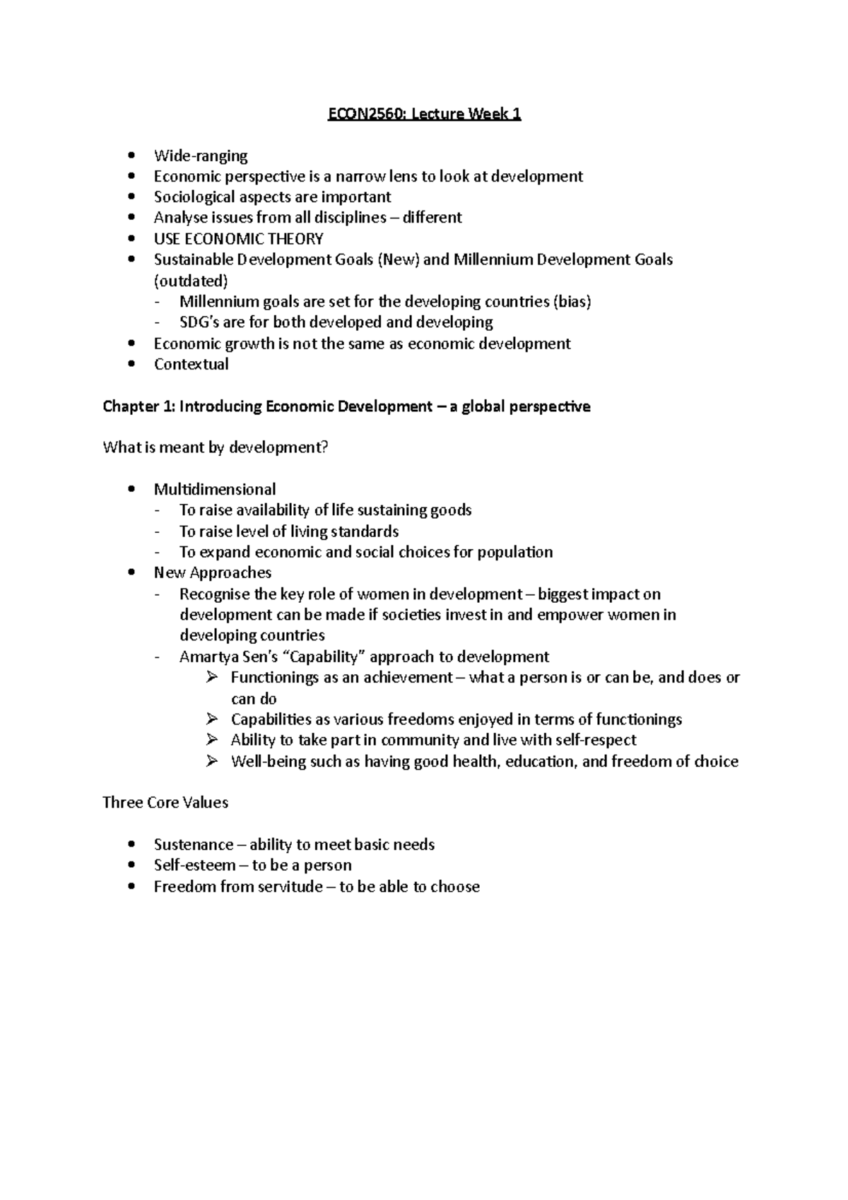 ECON2560 Lecture 1 Notes - ECON2560: Lecture Week 1 Wide-ranging ...