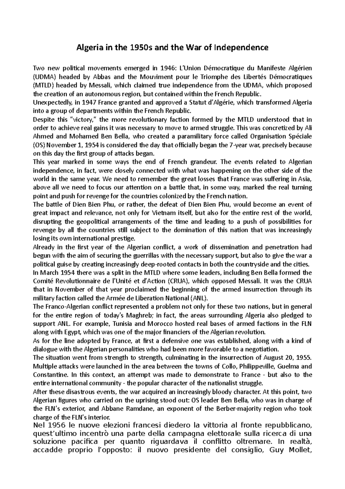 Algeria in the 1950s and the War of Independence - Unexpectedly, in ...