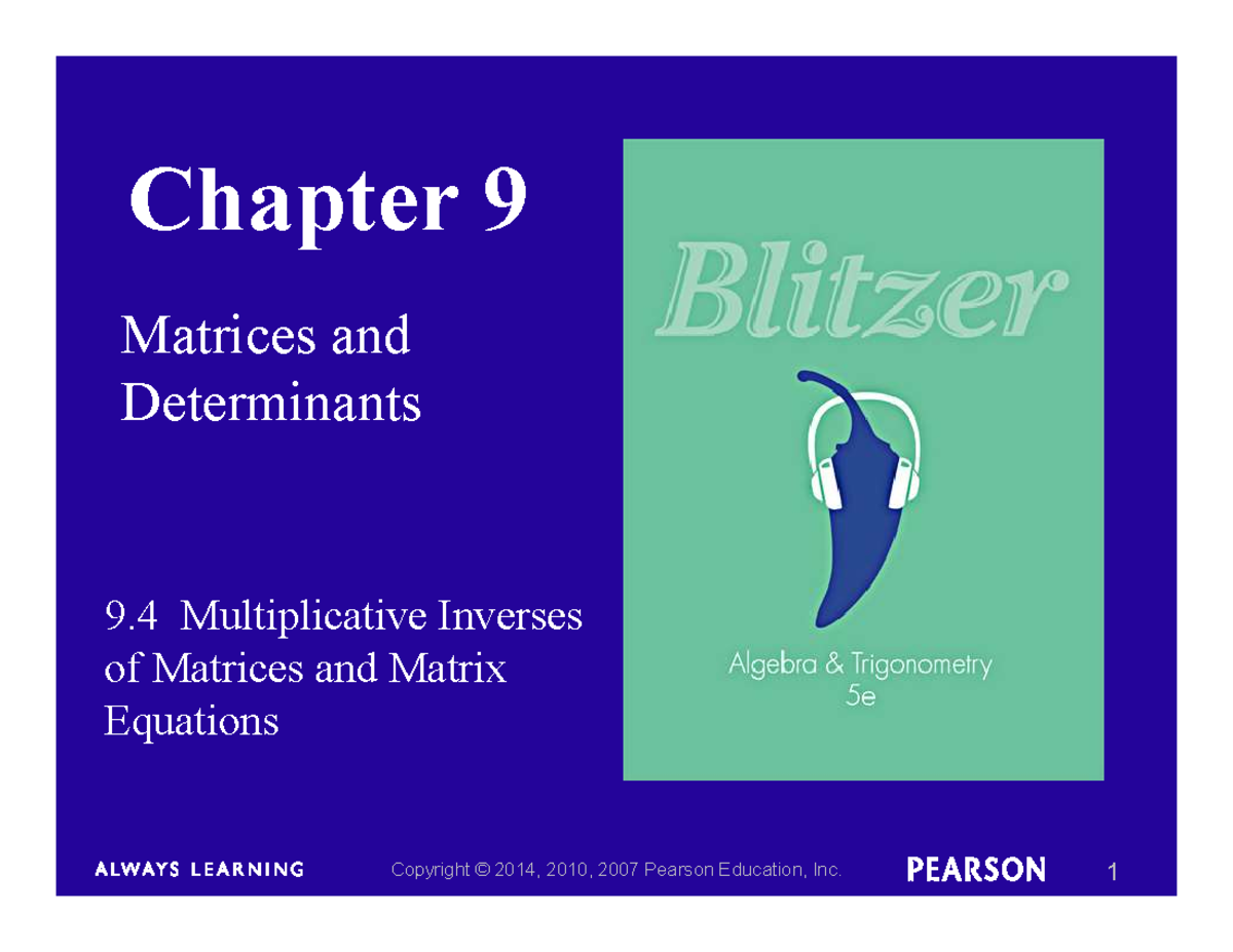 Matrices and determinants - Chapter 9 Matrices and Determinants 9 ...