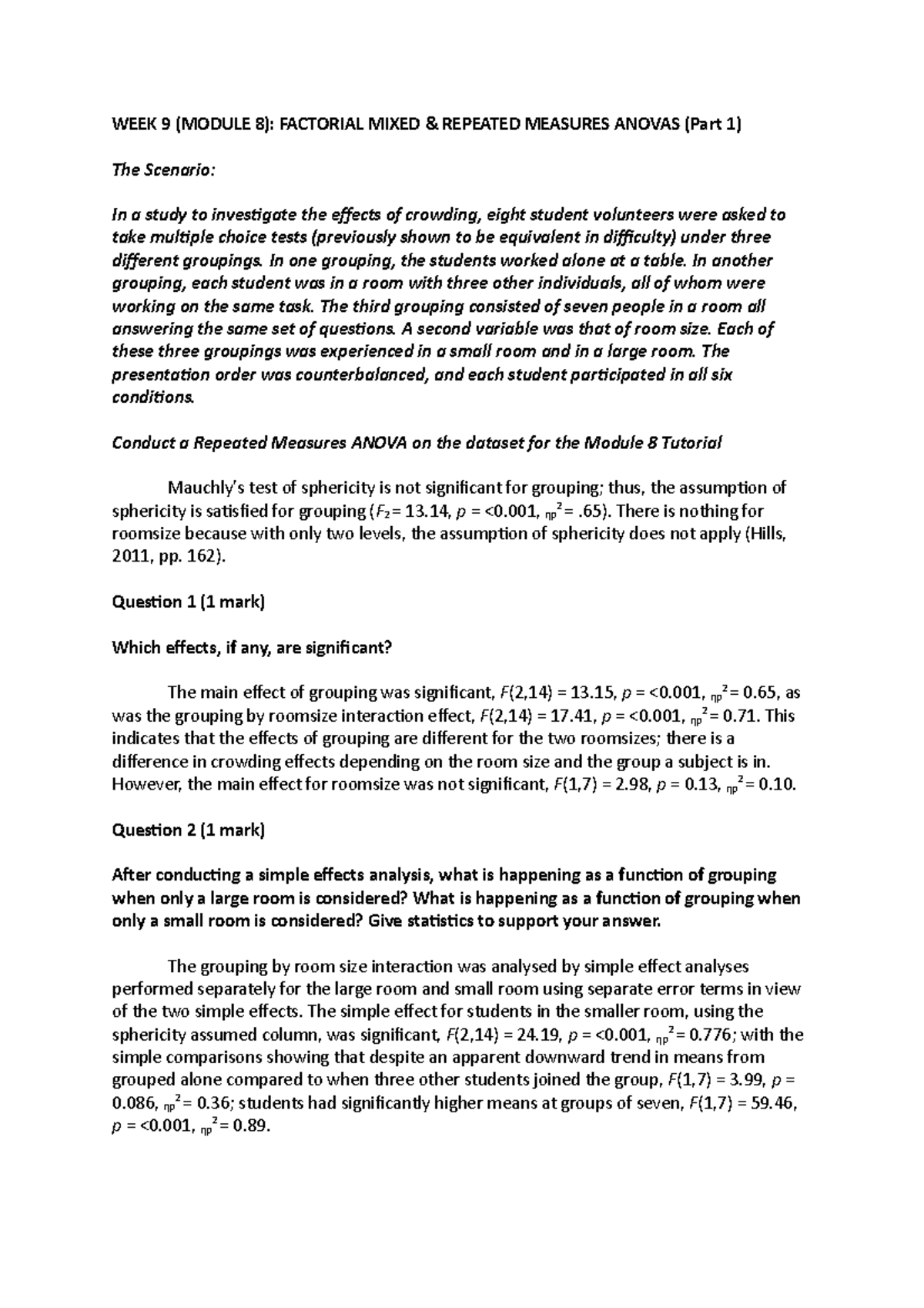 Week 9 - Tutorial exercises - WEEK 9 (MODULE 8): FACTORIAL MIXED ...