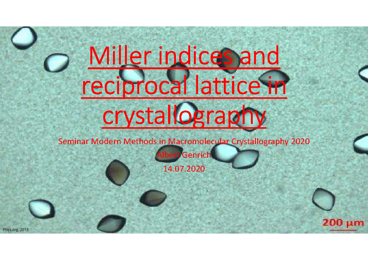 Miller indices and reciprocal lattice in crystallography - Miller ...