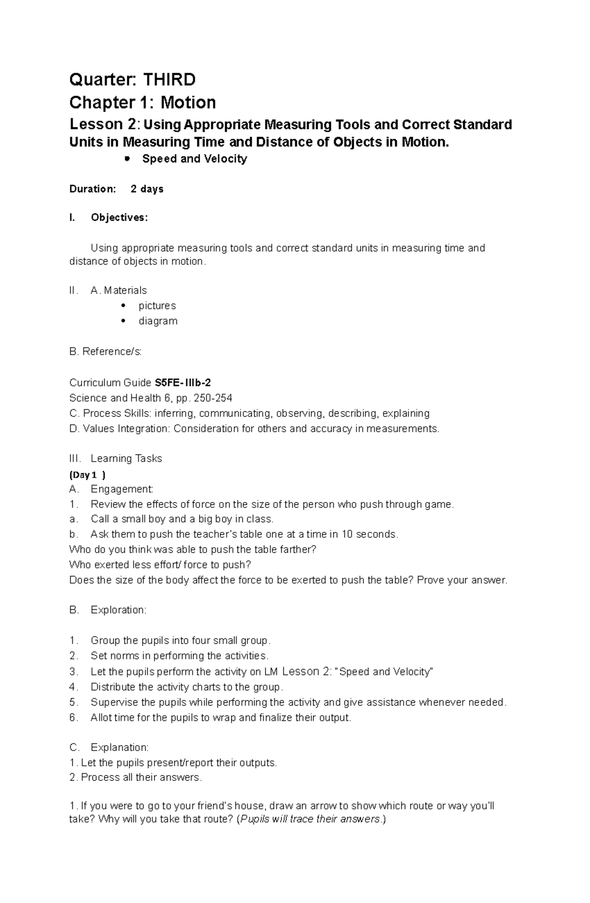 S5FE IIIb 23rd Quarter - LESSON PLAN IN ELEMENTARY - Quarter: THIRD ...