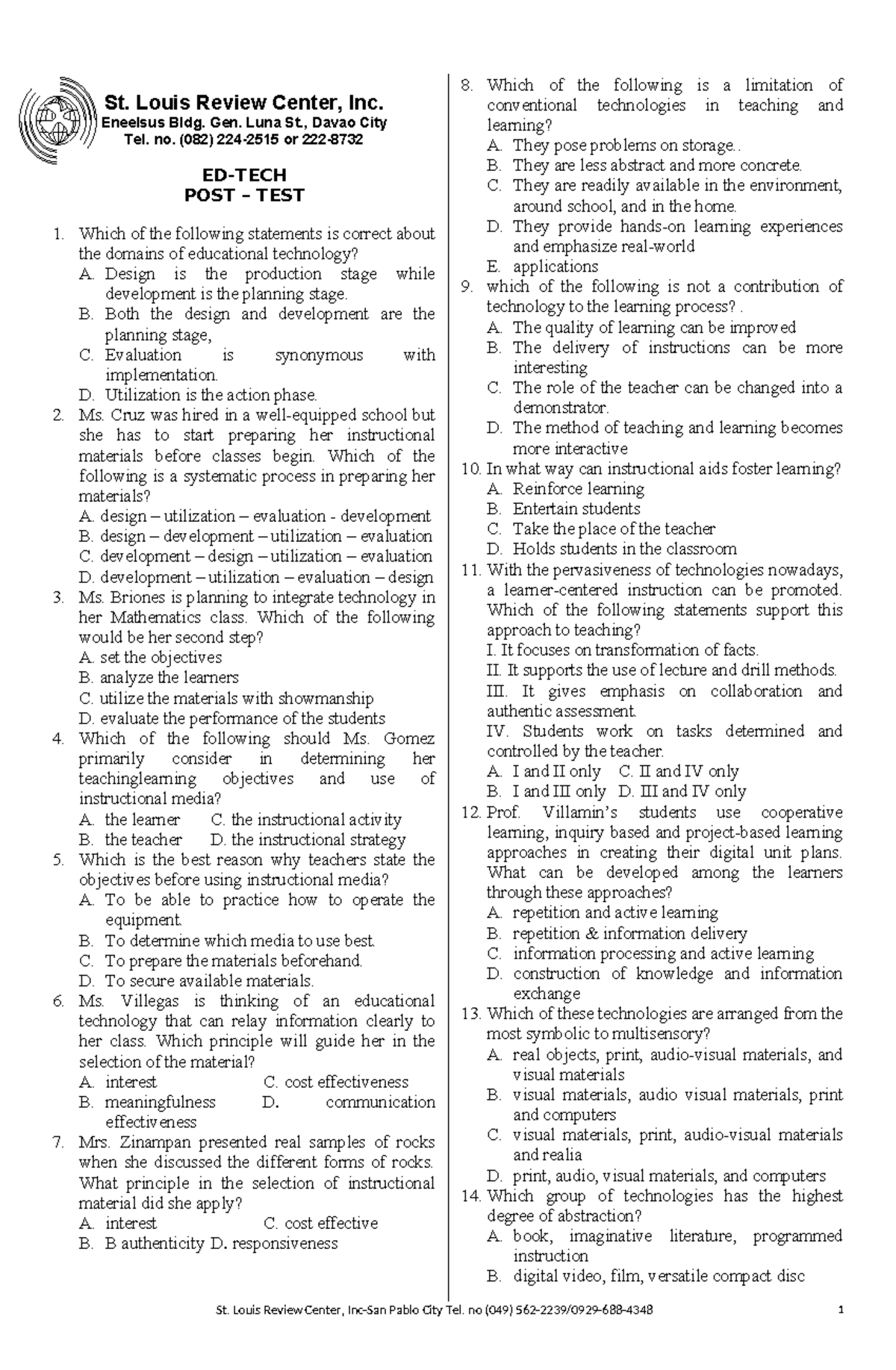 Educational Technology Test Questions And Answers 1 - St. Louis Review ...