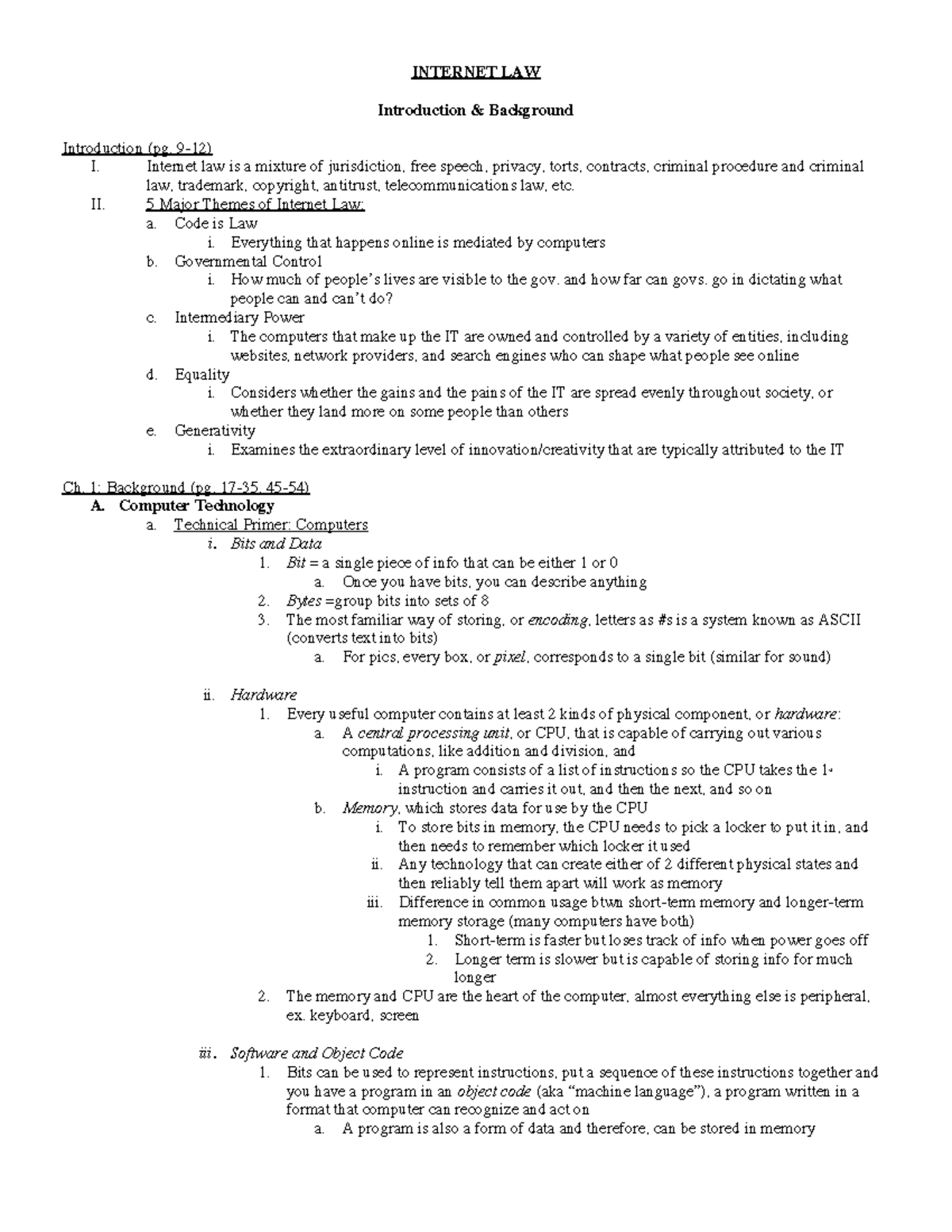 Internet Law Outline - INTERNET LAW Introduction & Background ...