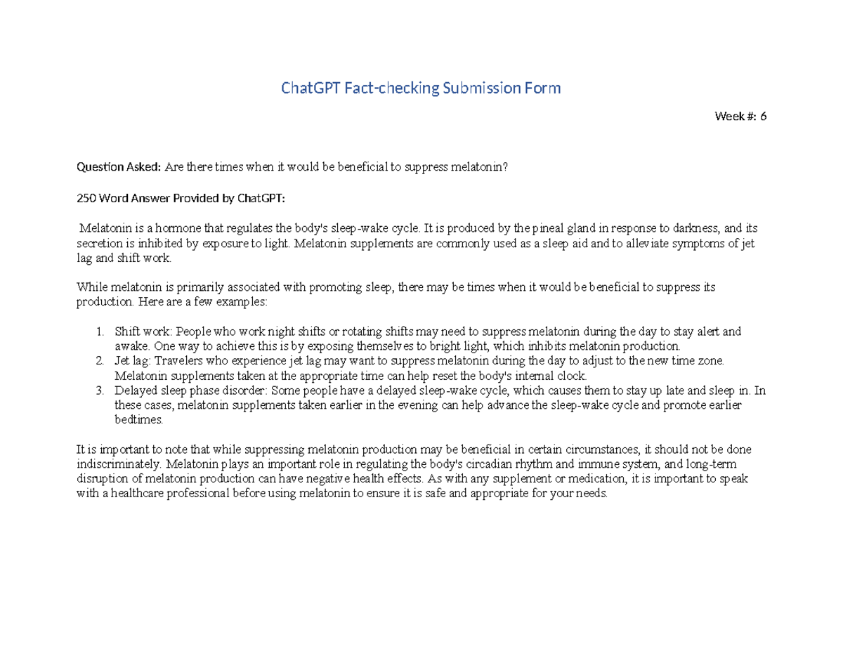Chat GPT Fact-checking Assignment- Are there times when it would be beneficial to suppress ...