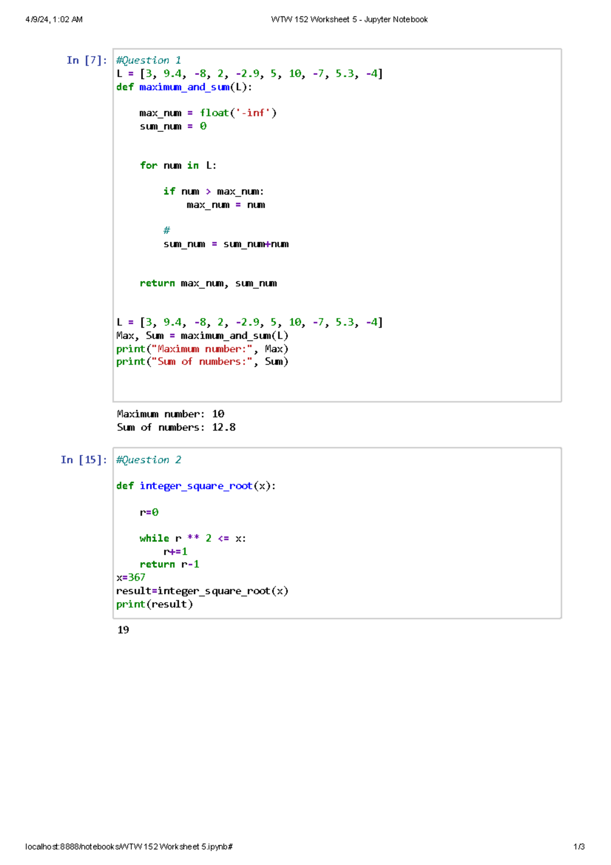 WTW 152 Worksheet 5 - Jupyter Notebook - 4/9/24, 1:02 AM WTW 152 ...