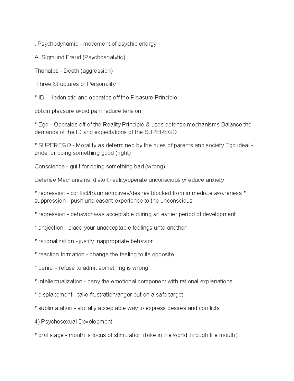 Psych 1500 Notes part1 - . Psychodynamic - movement of psychic energy A ...