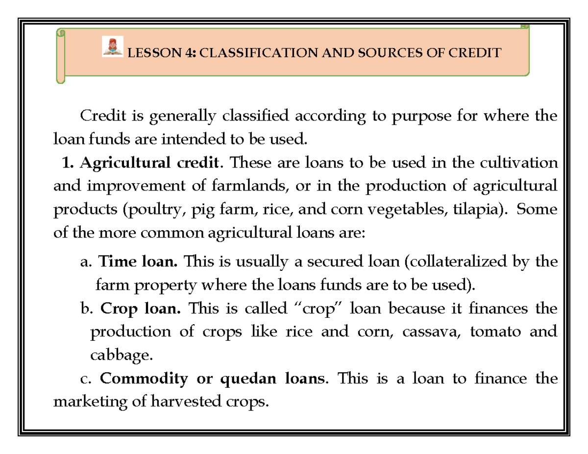 Credit and collection Lesson 4 - Credit is generally classified ...
