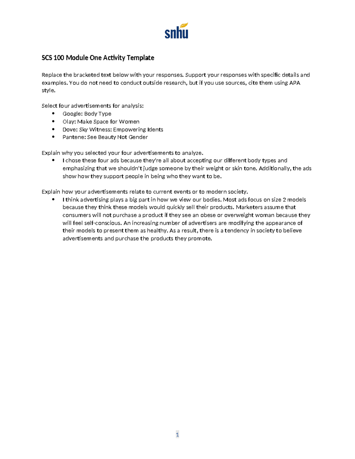SCS 100 Module One Activity Answered - SCS 100 Module One Activity ...