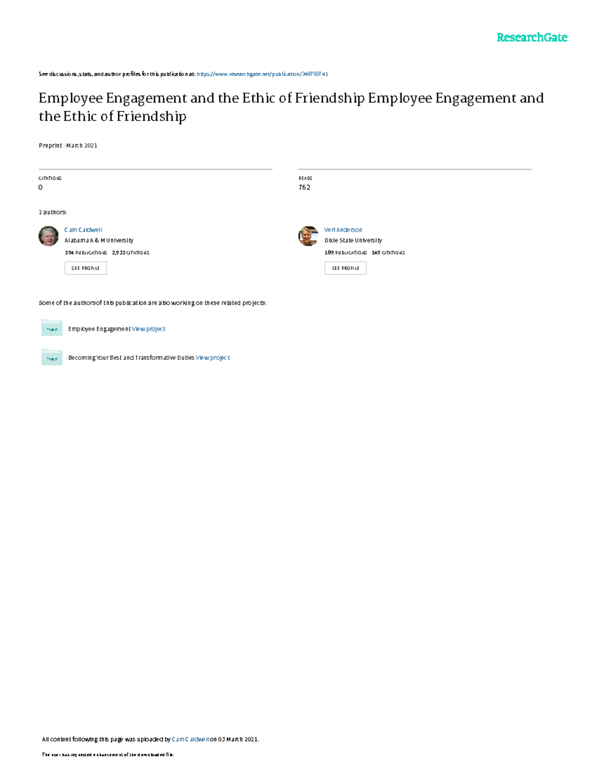 Employee Engagementandthe Ethicof Friendship PDF - See discussions ...