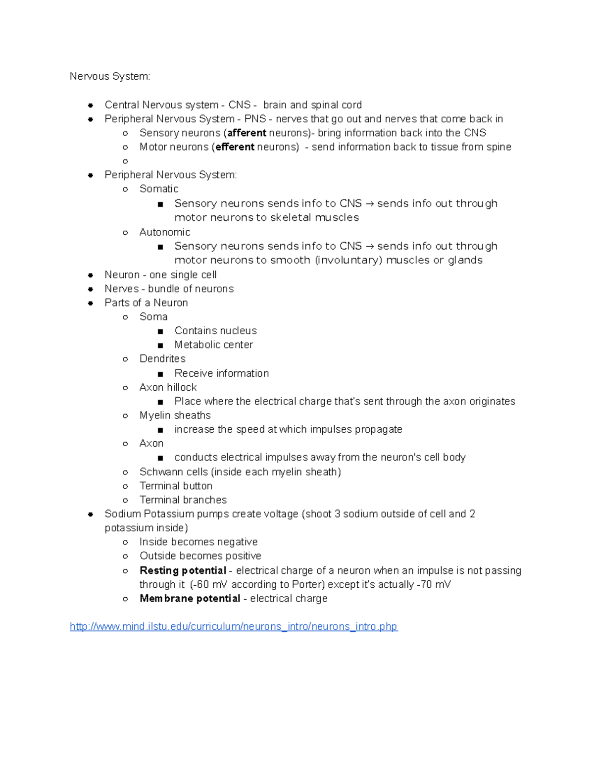 Nervous System - Lecture notes 8 - Nervous System: Central Nervous ...