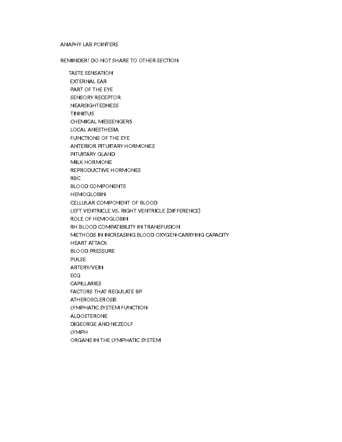 Anaphy-LAB- Pointers - Notes - ANAPHY LAB POINTERS REMINDER! DO NOT ...