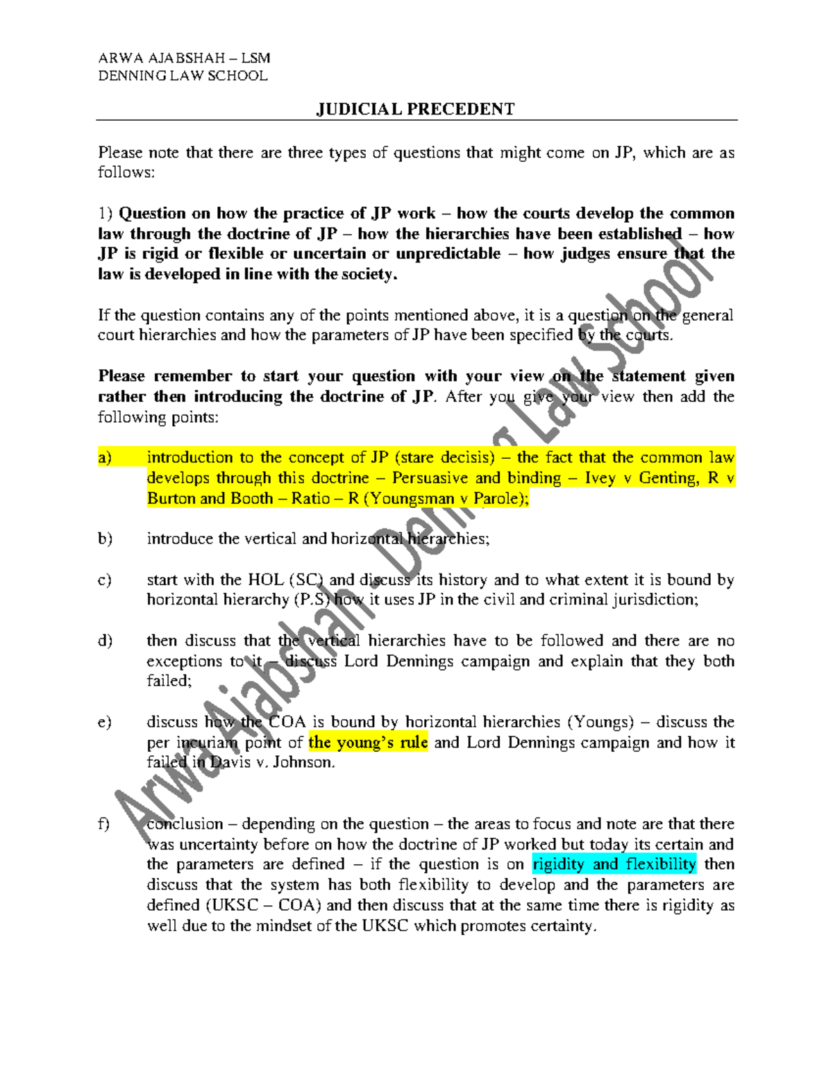 Key Structures - DENNING LAW SCHOOL JUDICIAL PRECEDENT Please note that there are three types of ...