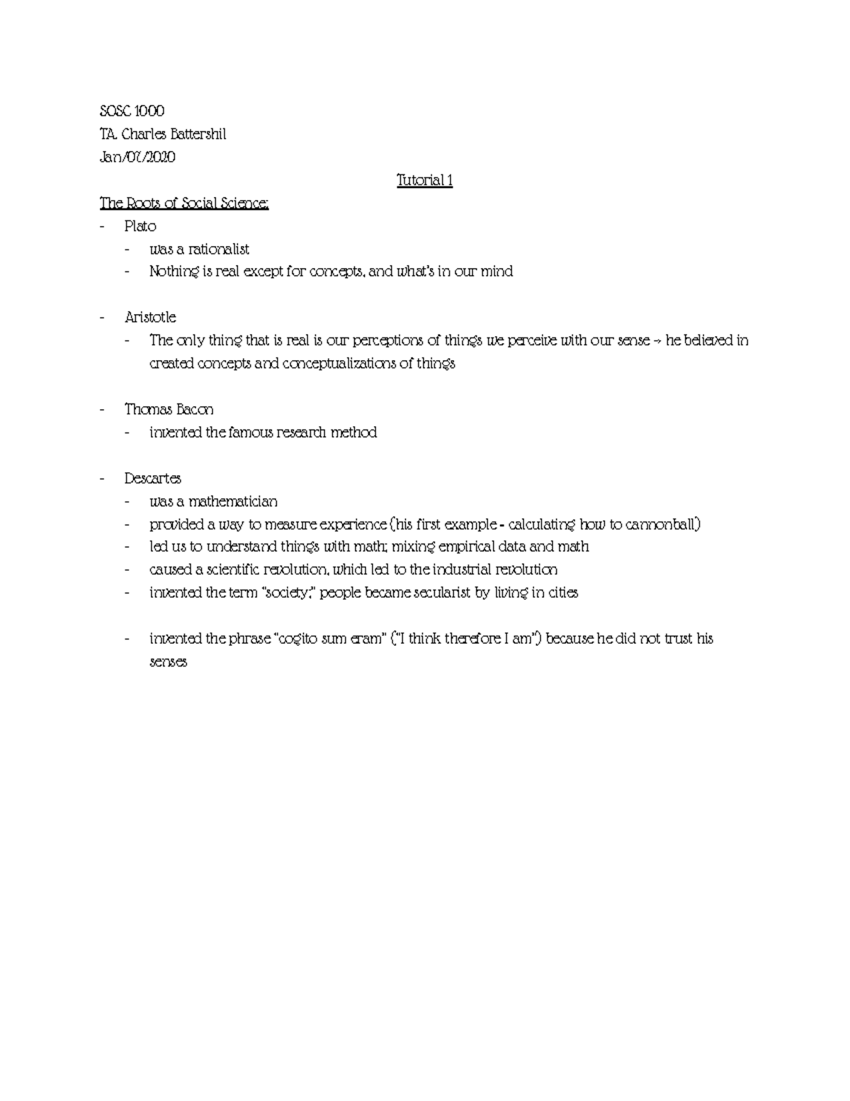 SOSC 1000 tutorial 1 - Winter 2020 Professor Tanja Juric - SOSC 1000 TA. Charles Battershil Jan ...