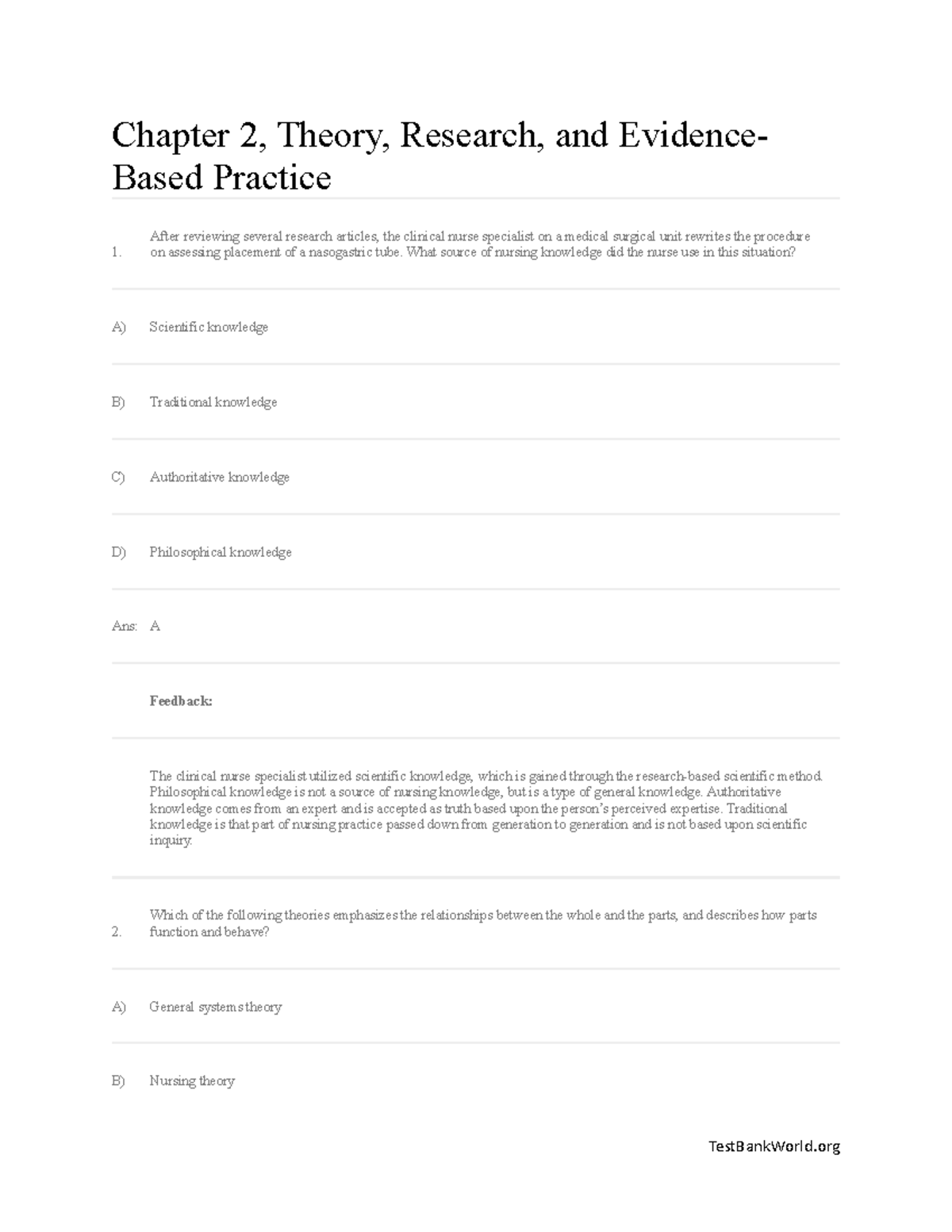Chapter 2 - practice - Chapter 2, Theory, Research, and EvidenceBased ...