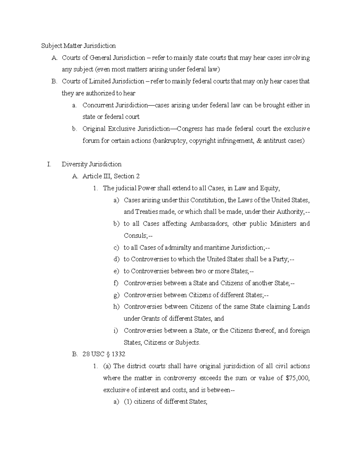 BCP Draft Outline - Personal Jurisdiction and Subject Matter ...