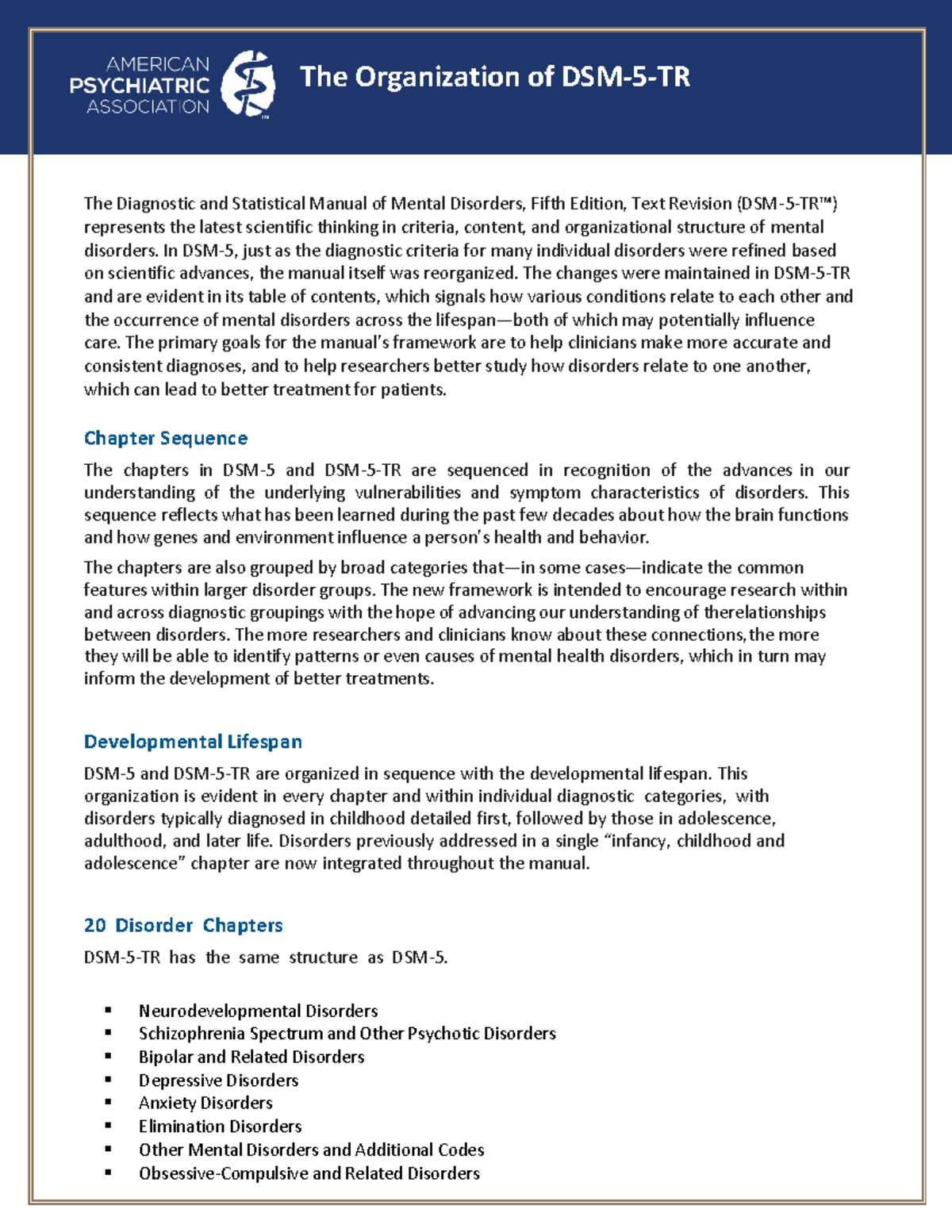 APA-DSM5TR-The Organizationof DSM - The Organization of DSM-5-TR The ...