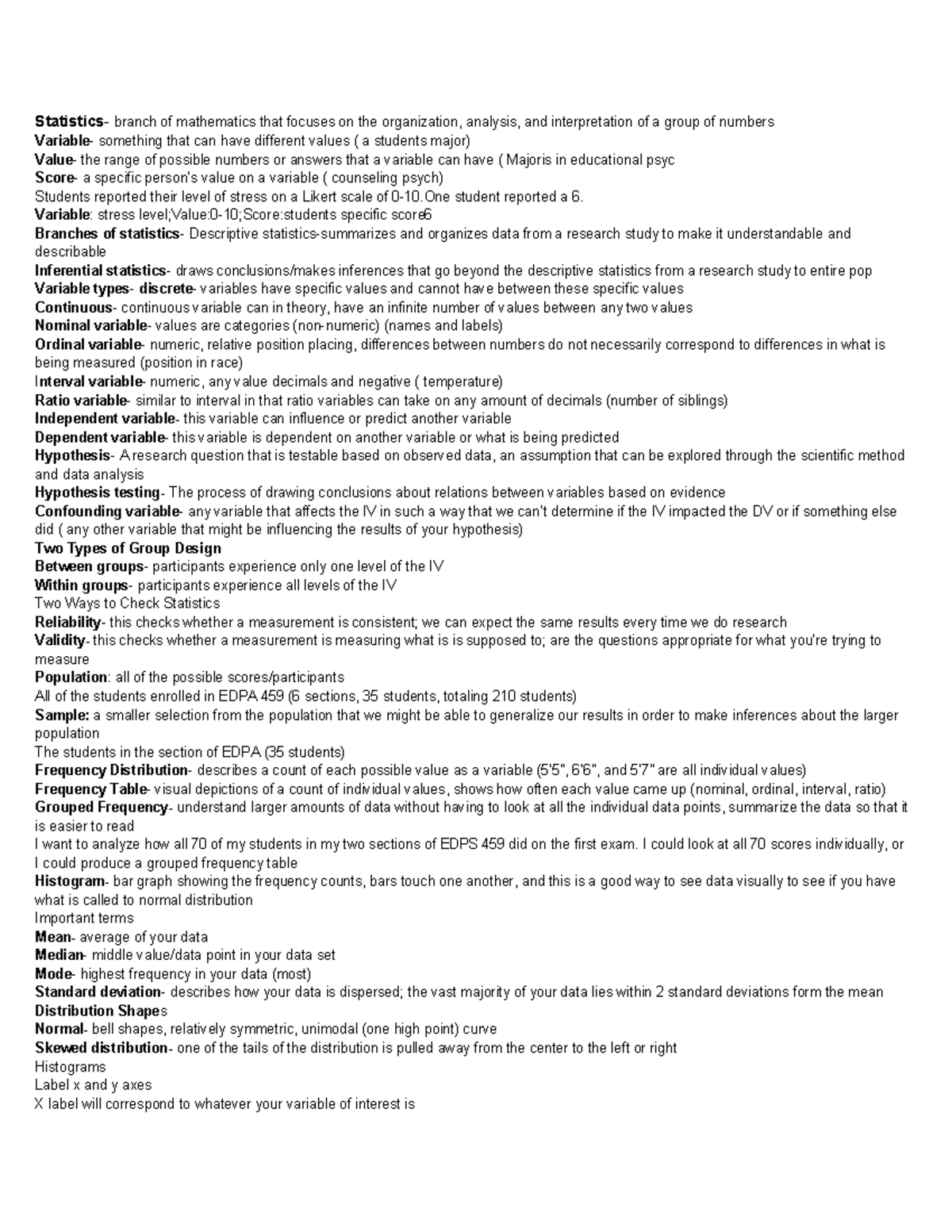 Statistics Cheat sheet - Statistics- branch of mathematics that focuses ...