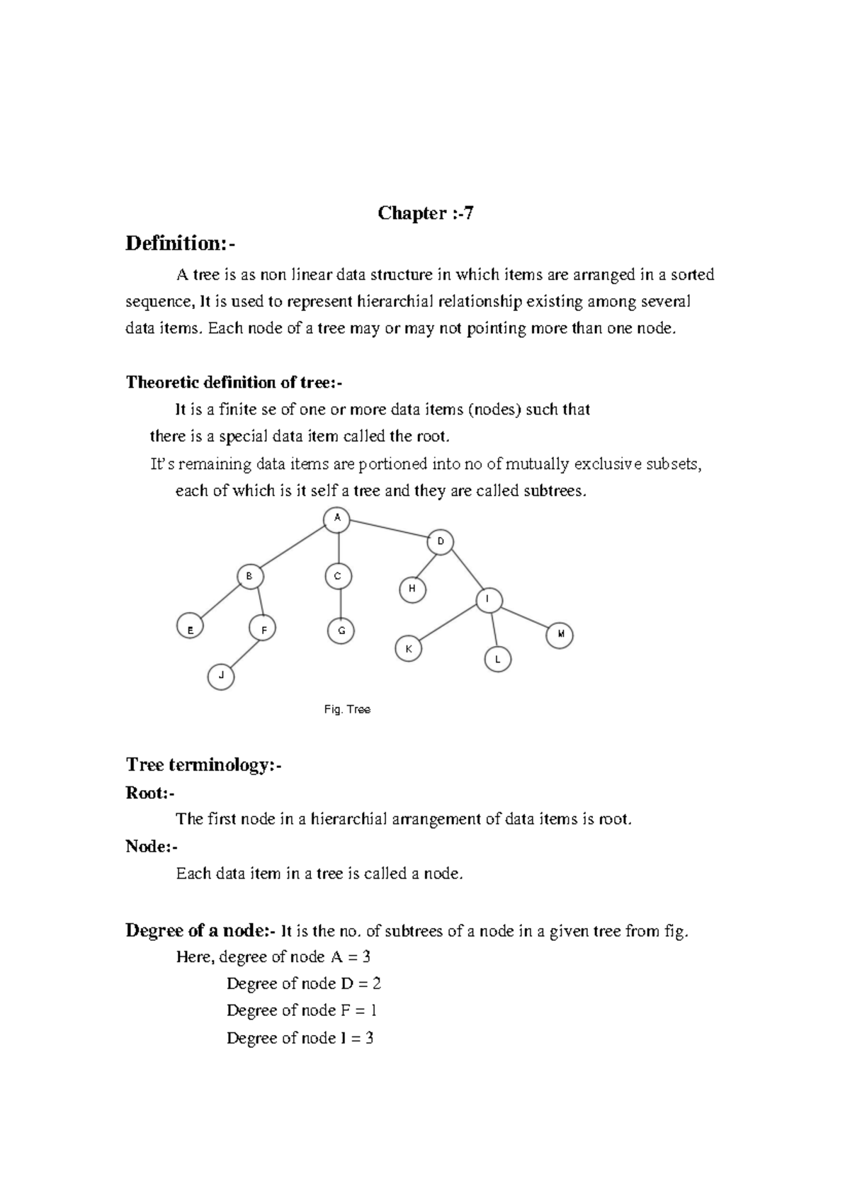 Tree And Graph Notes Chapter Definition A Tree Is As Non Linear Data Structure In Which