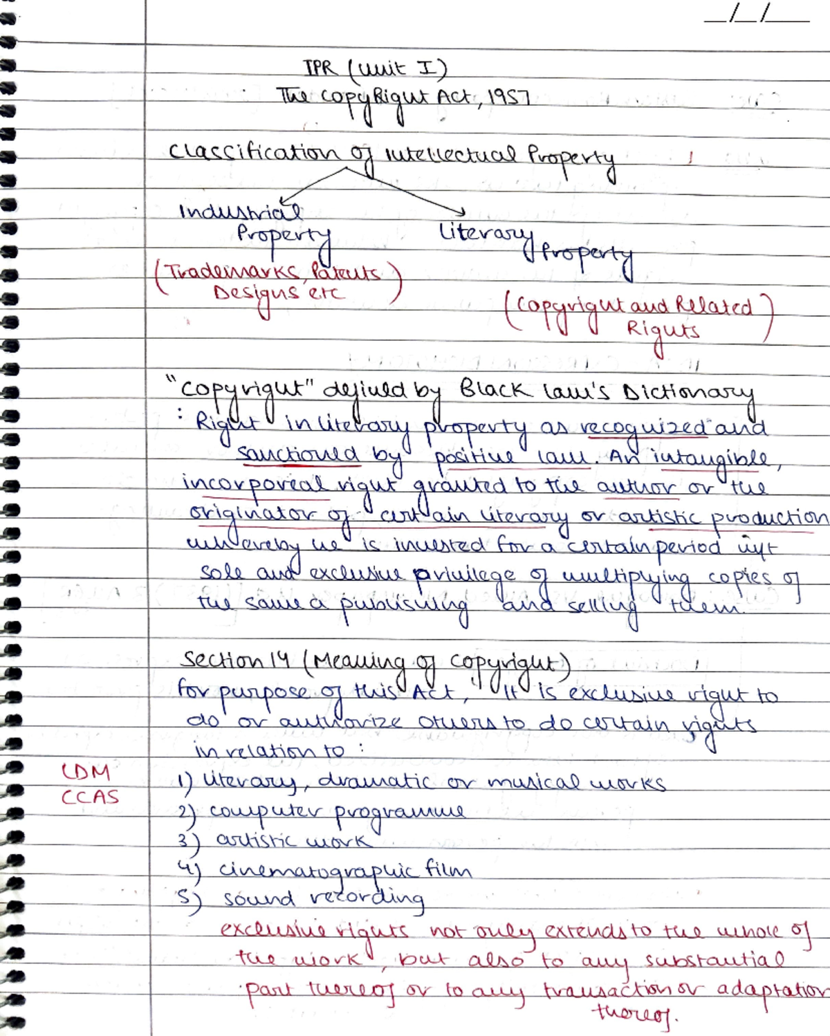 Copyright act notes - Ballb - Studocu