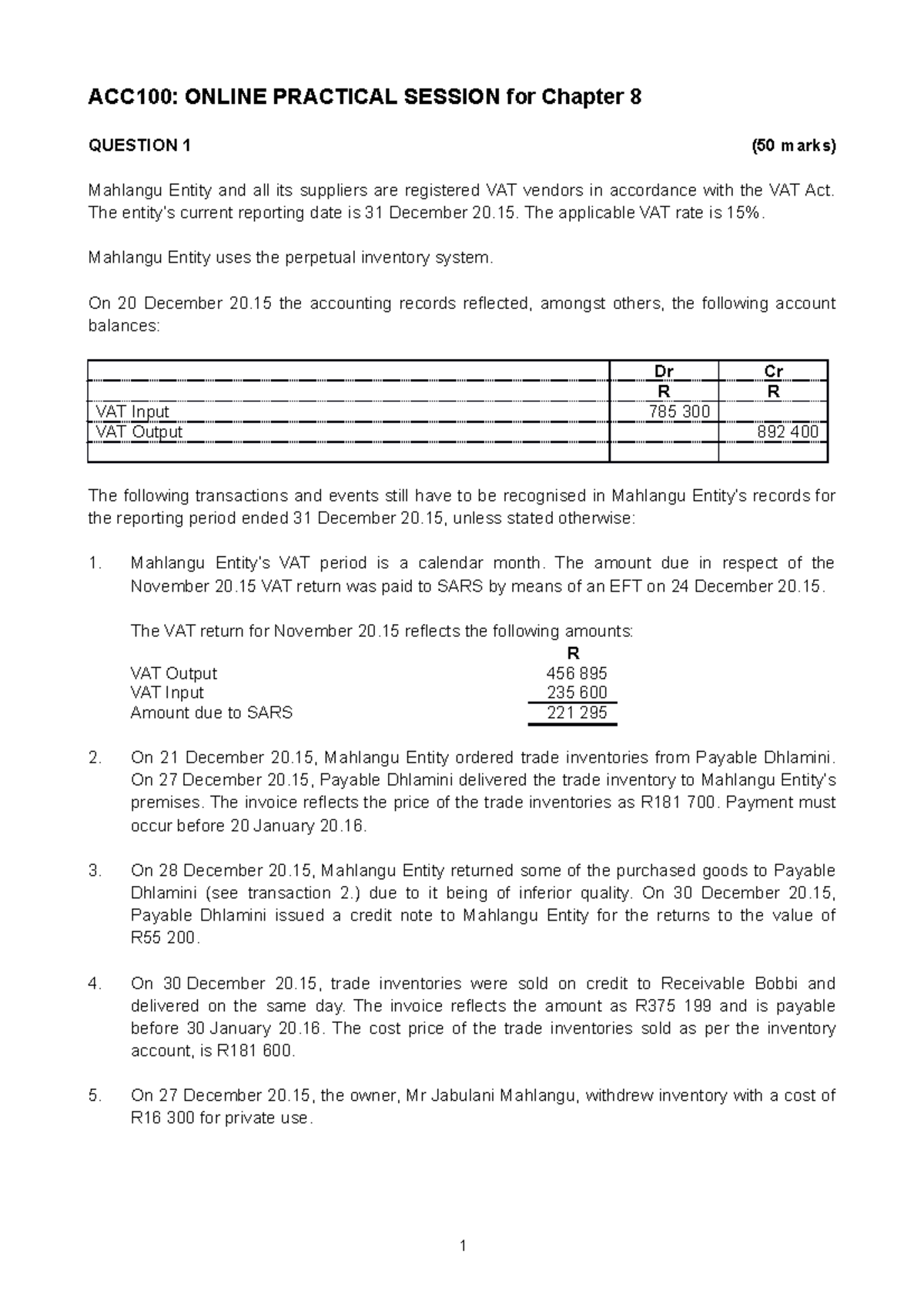 Chapter 8 Practicial session Bb(1) - ACC100: ONLINE PRACTICAL SESSION ...