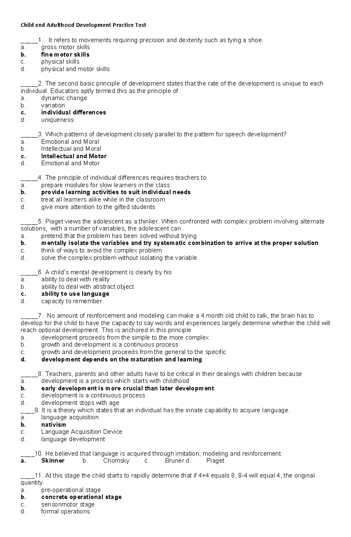 Child and Adulthood Development Practice Test - It refers to movements ...