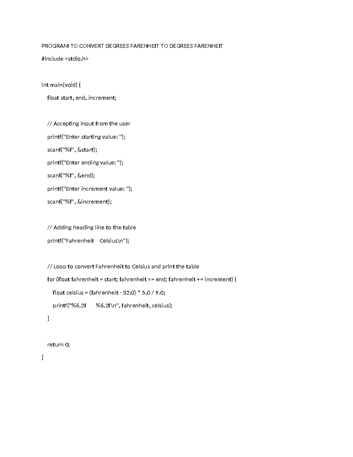 Computer Programming Exercises Program To Convert Degrees Farenheit To Degrees Farenheit