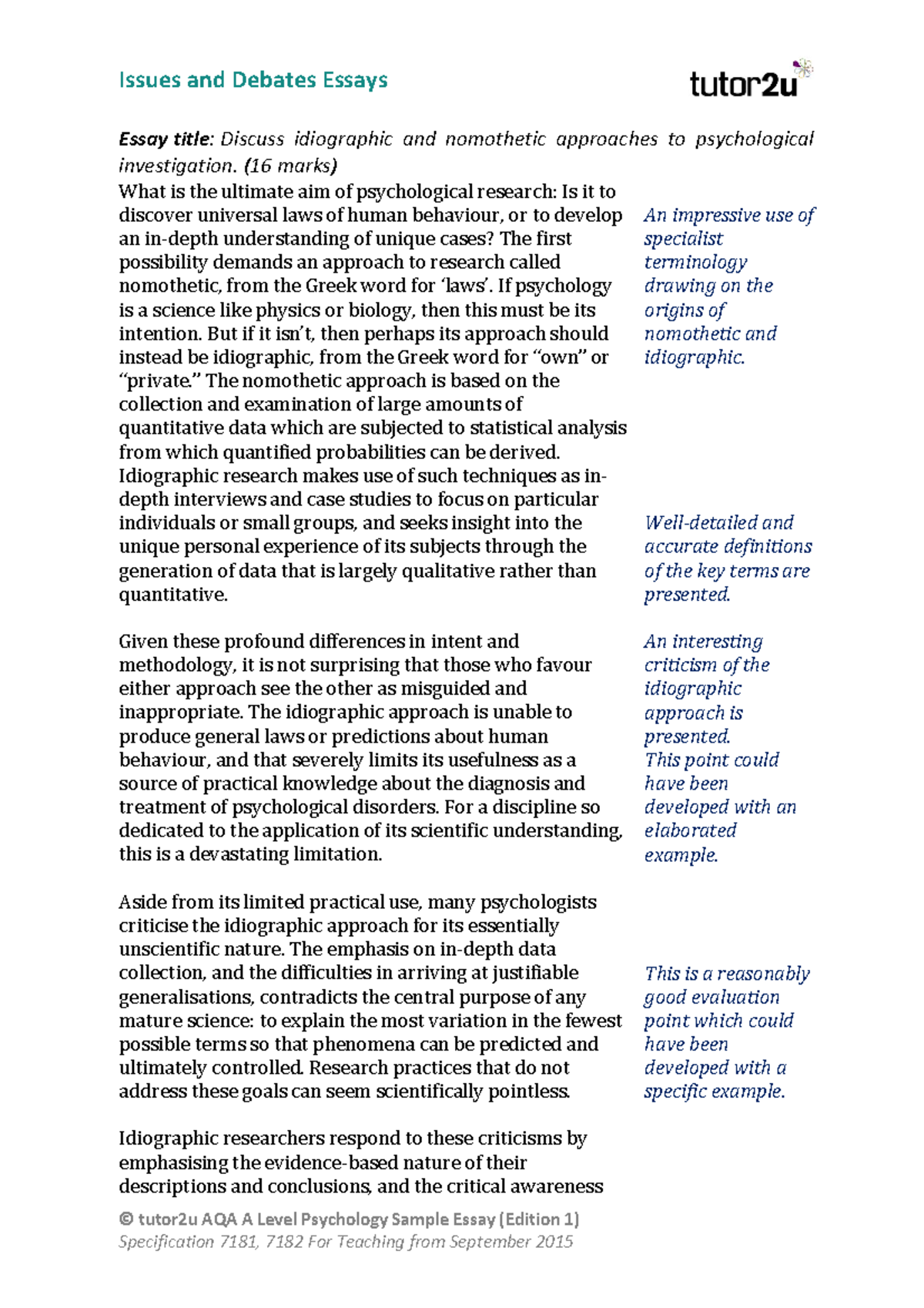 08.5 Nomothetic and Idiographic with Comments - Issues and Debates ...