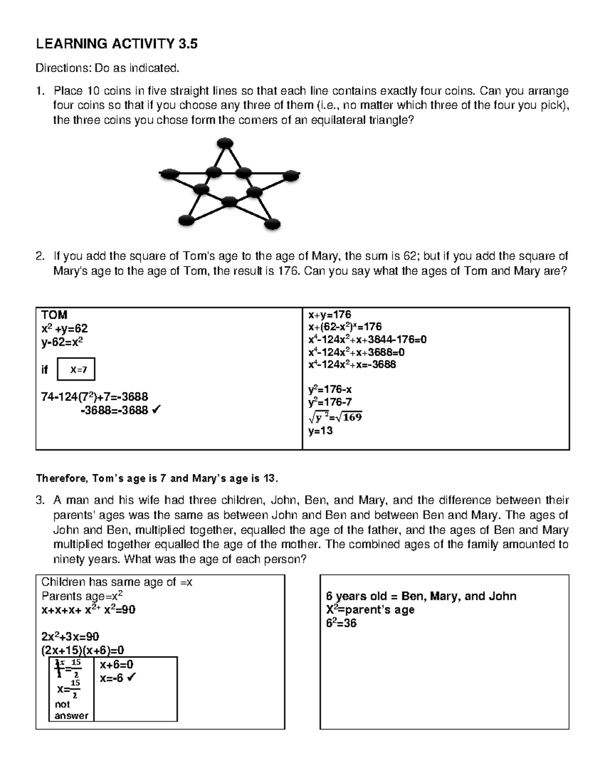 Activity 3.5 MMW - Lecture Notes and Key Answer - X= LEARNING ACTIVITY ...