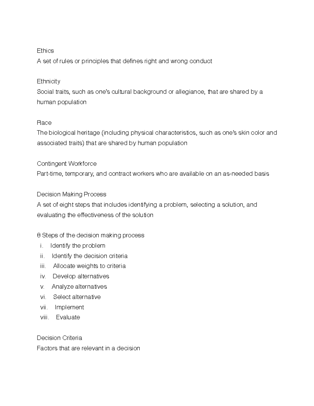 Ba304 exam1 5 - BA 304 Exam 1 study guide - Ethics A set of rules or ...